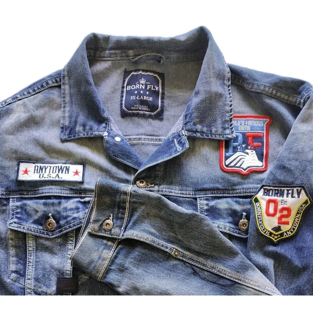 Born Fly | Jackets & Coats | Born Fly Men Jean Jacket 3xl Patches ...